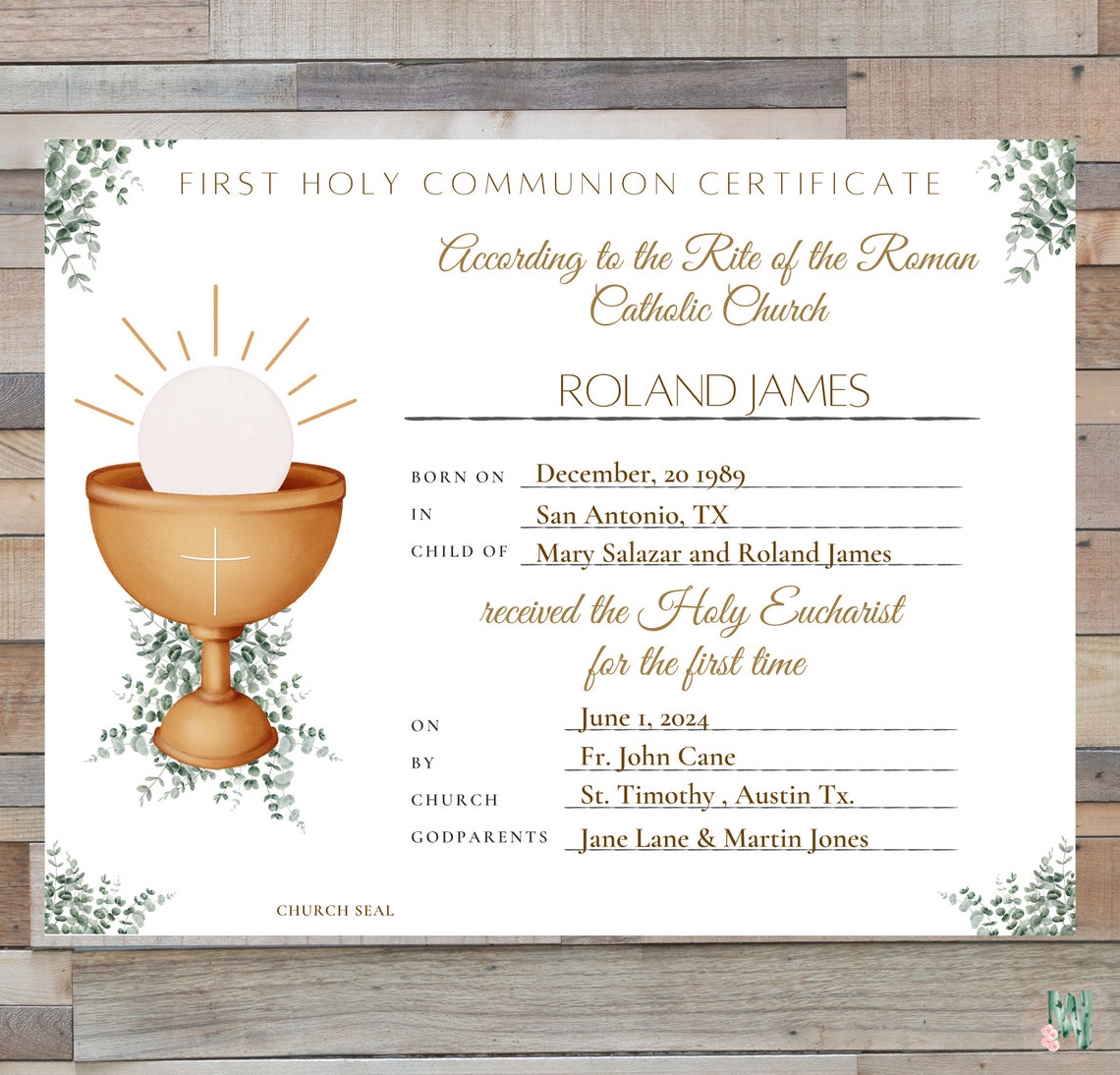 First Holy Communion Certificate Catholic Church Certificate First ...