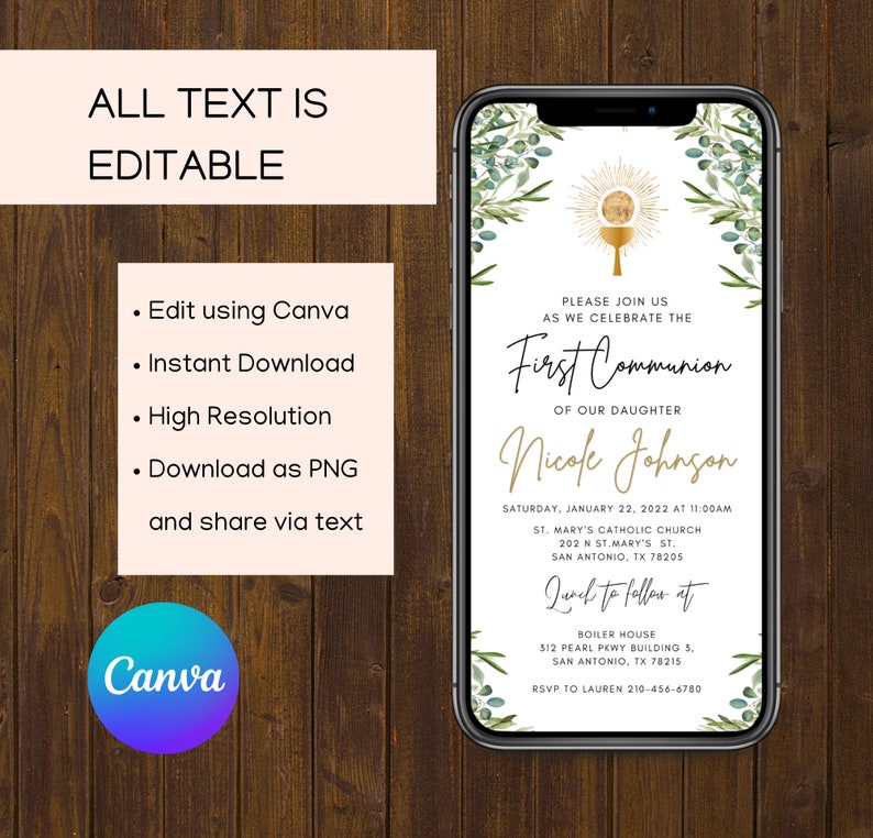 Digital First Communion Invitation Digital Communion - Etsy