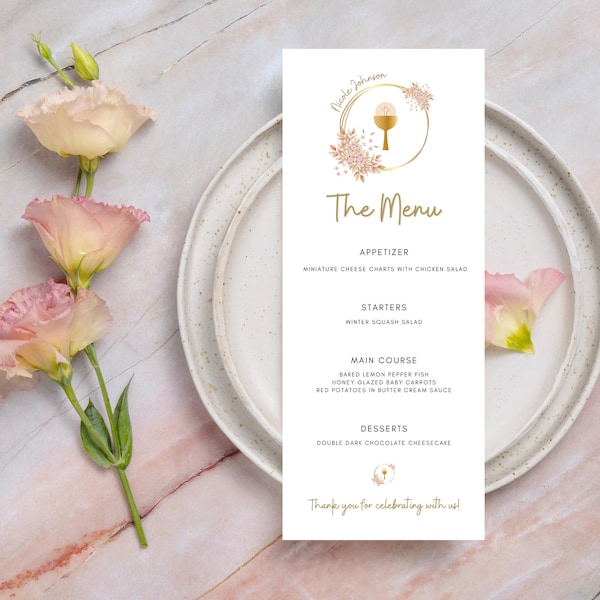 Pink Communion Menu Template - Etsy