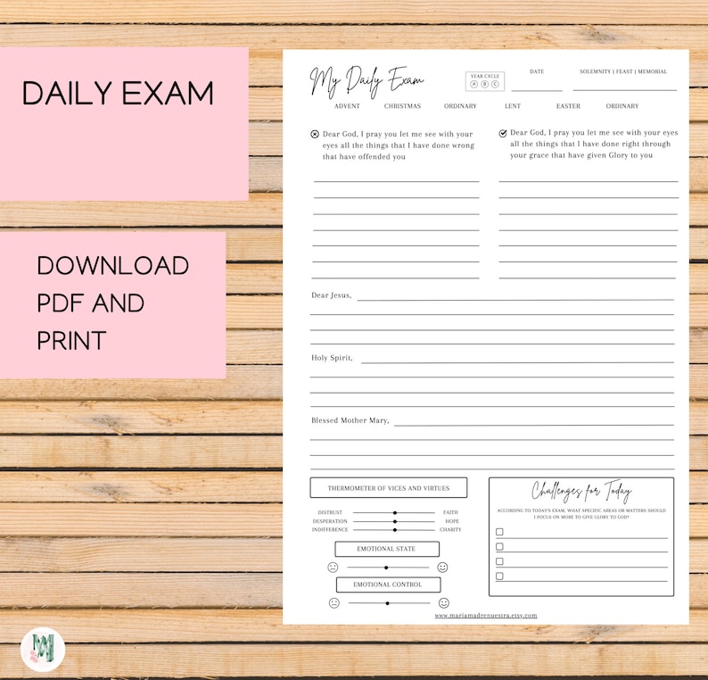 Catholic Daily Examen Journal: Ignatian Prayer Worksheet (PDF, US ...