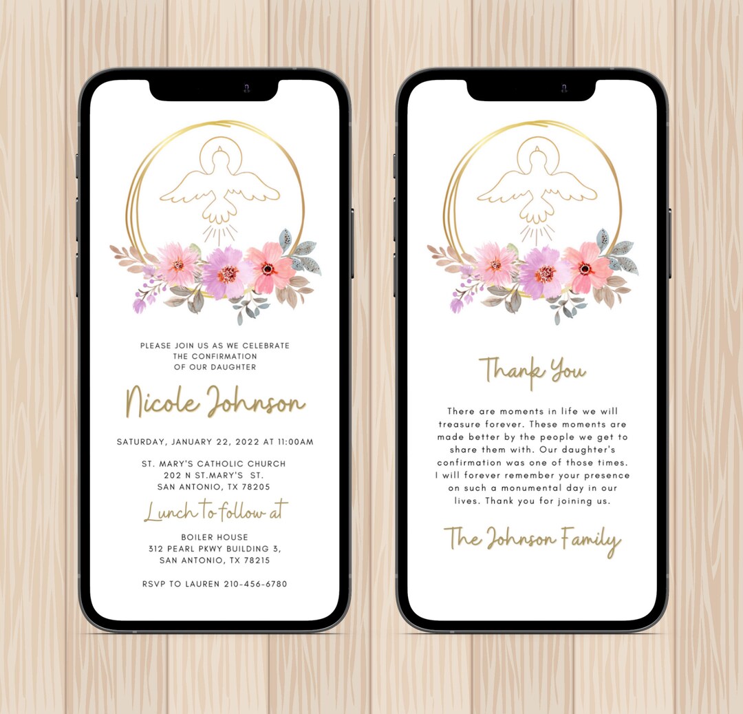 Floral Catholic Confirmation Invitation: Girl's Baptism (digital) - Etsy