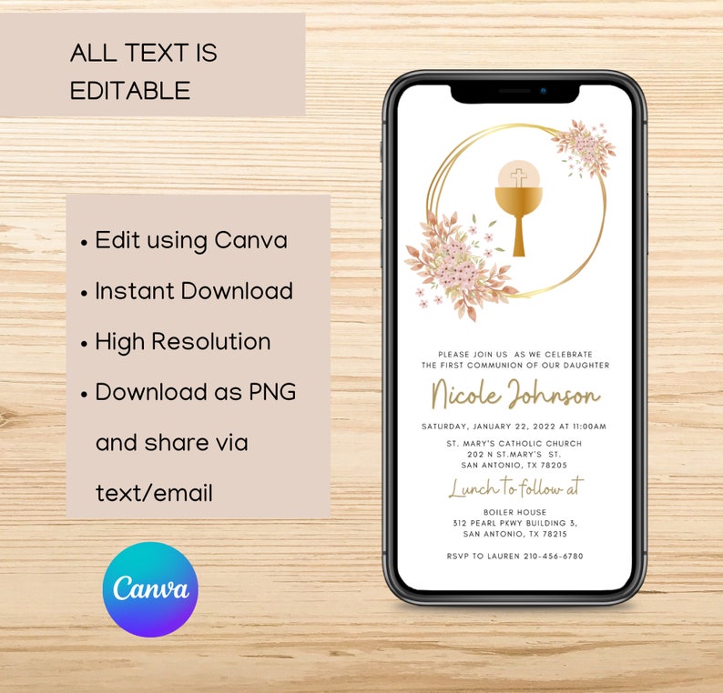 Digital First Communion Invitation Digital Communion Invitation ...