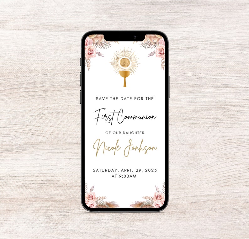 Pampas Grass First Communion Save the Date Template (digital Download ...