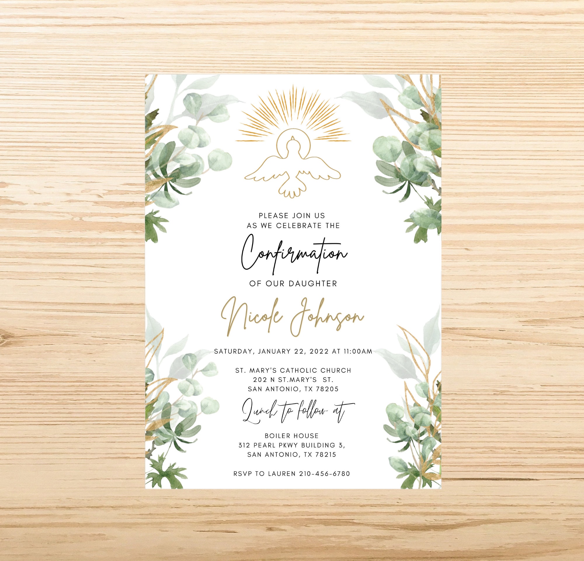 Confirmation Invitation 5x7in Editable and Printable Invitation Digital ...