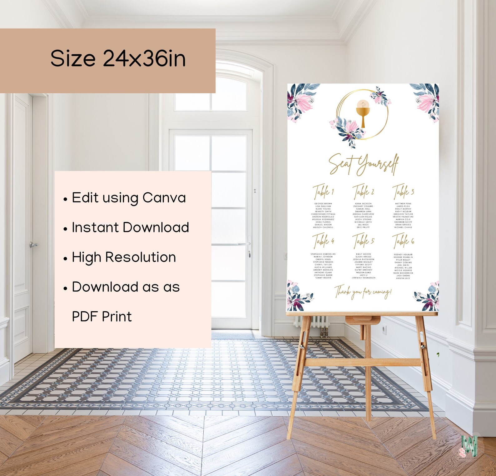 Printable Table Seating Chart for First Communion Template Canva ...