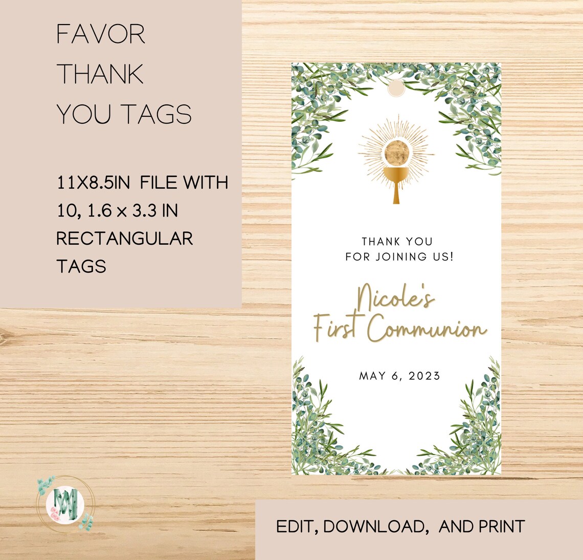 Digital First Communion Favor Tags Thank You Tags Digital Communion ...