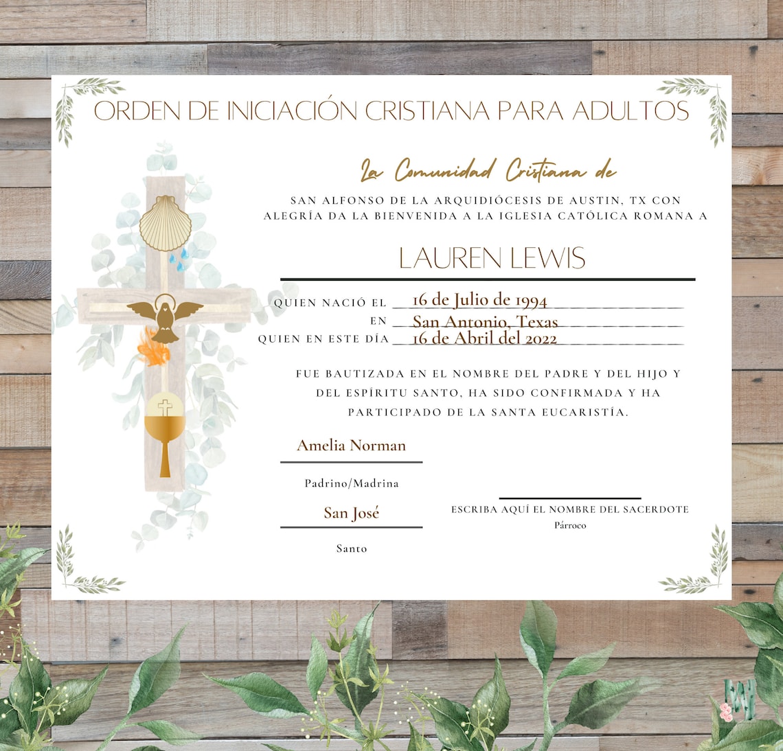OCIA Certificate Template (editable PDF) • RCIA Catholic Catechumen ...