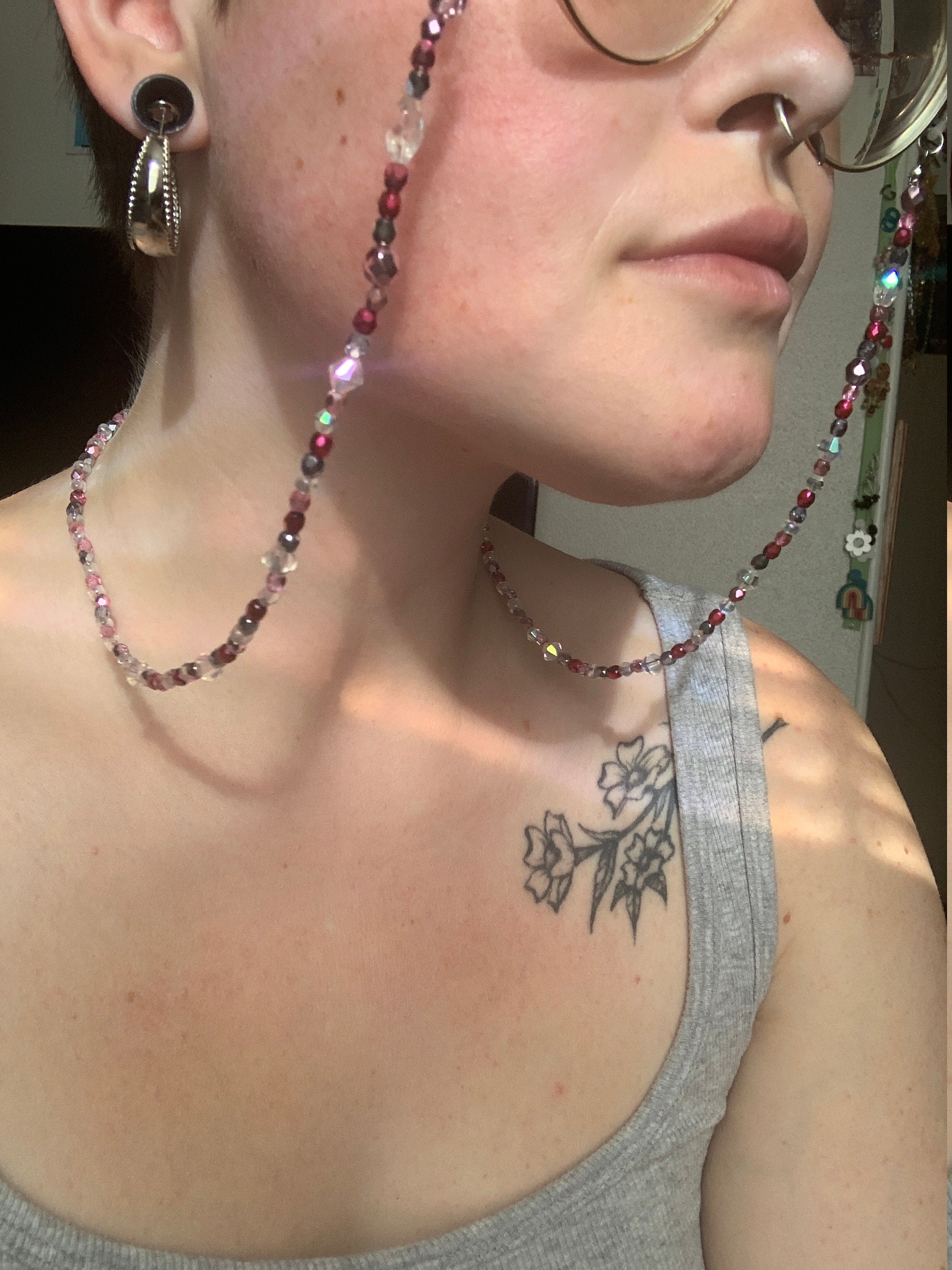 Pink Beaded Glasses Chain - Etsy UK