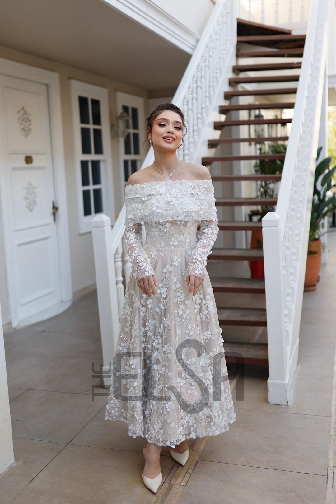 Lavinya Midi Princess Dress, Wedding Guest Gown,bridal Gown, Engagement ...