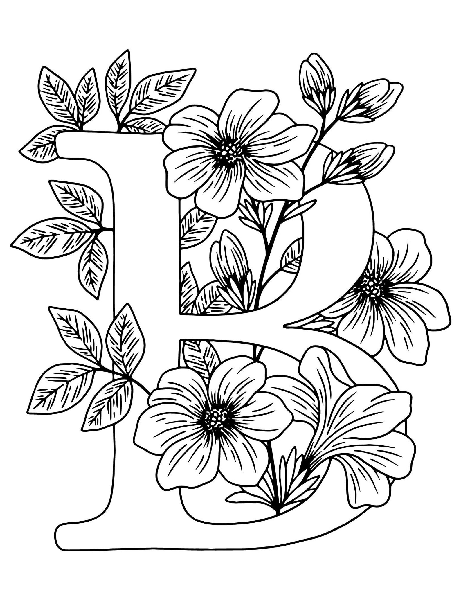 Floral Alphabet Coloring Pages Adult Coloring Pages