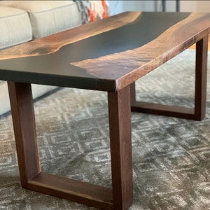 Handcrafted Walnut River Table. Black Epoxy River Table, W Live Edge ...
