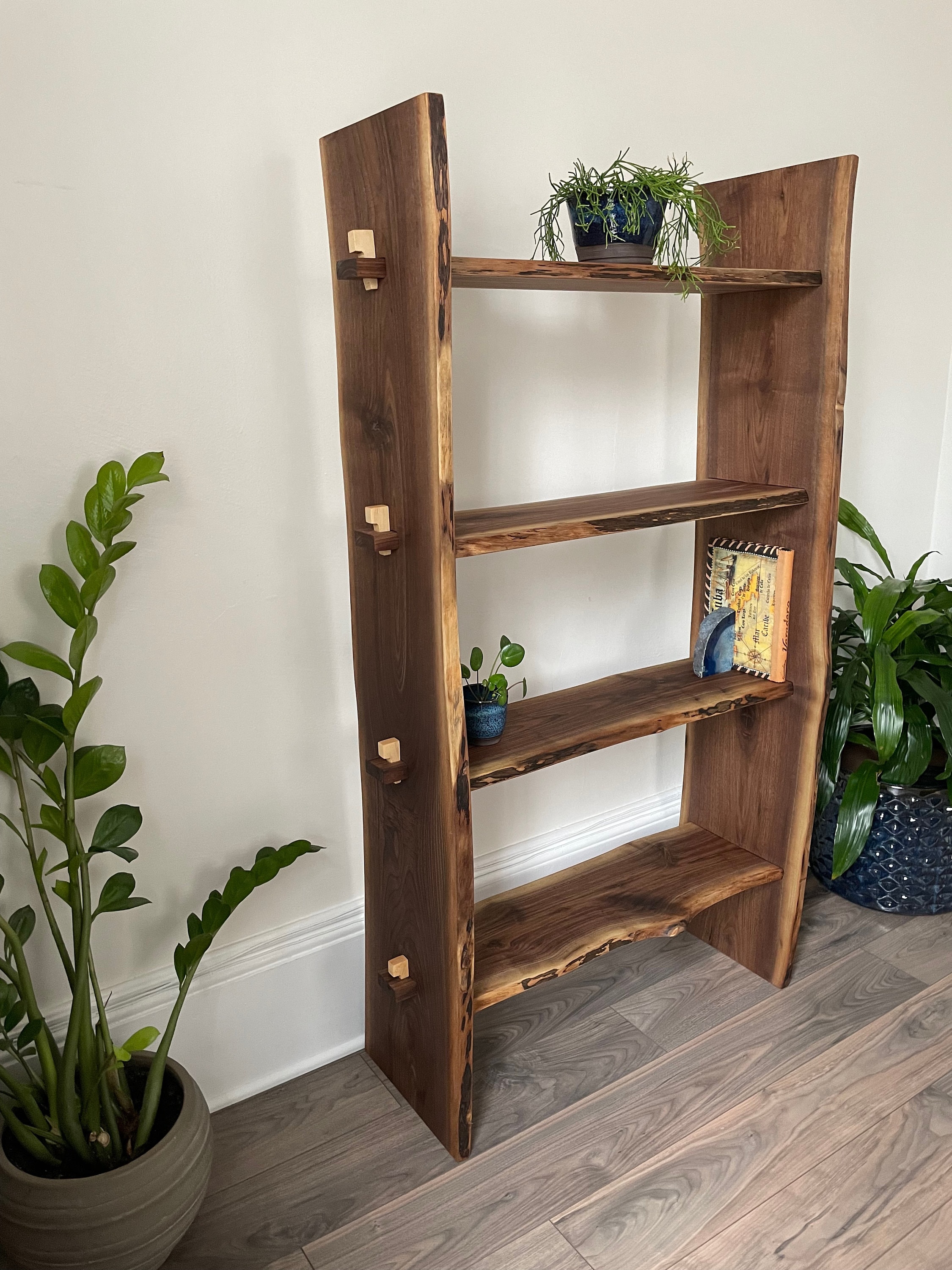 Live Edge Walnut Bookcase Custom Black Walnut Shelves Etsy