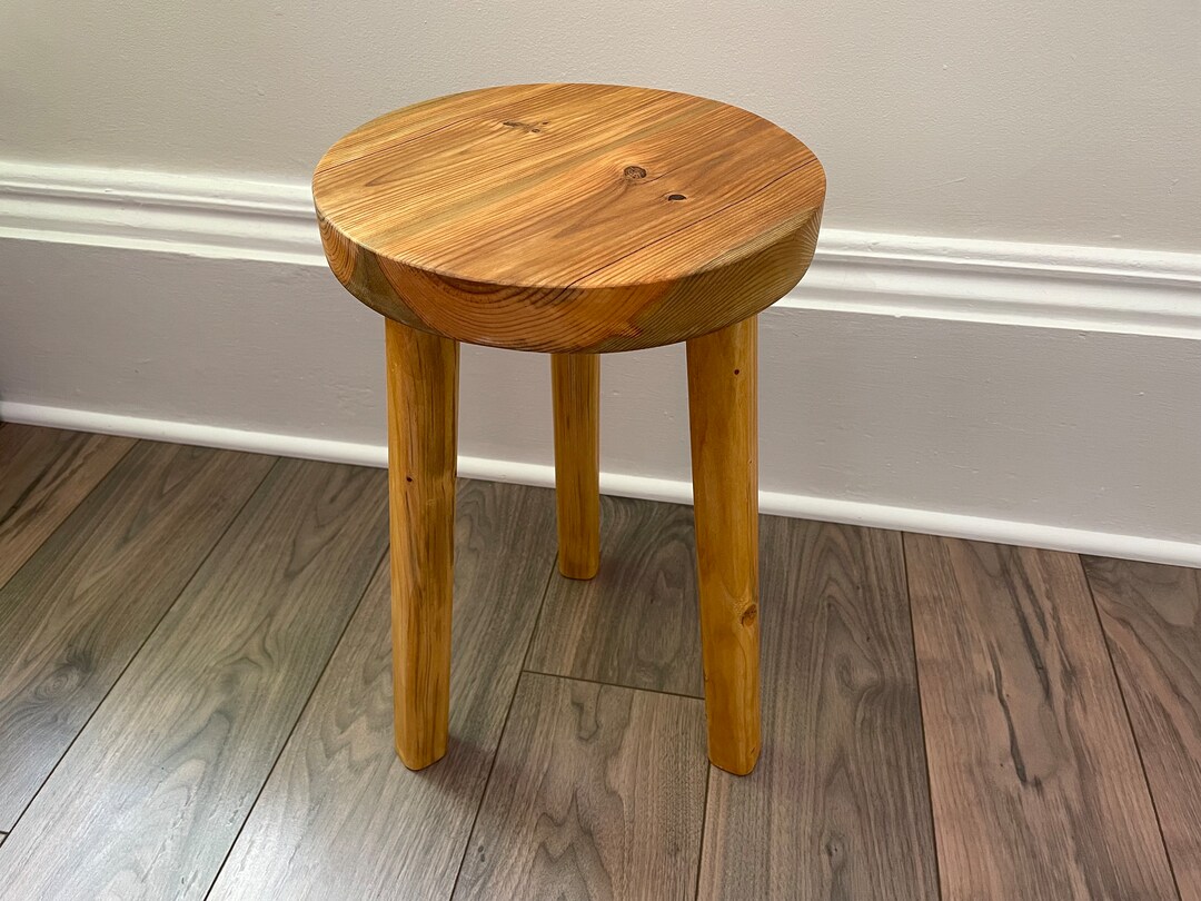 Light Walnut Stain Pine Stool. Three Legged Stool. Milking Stool ...