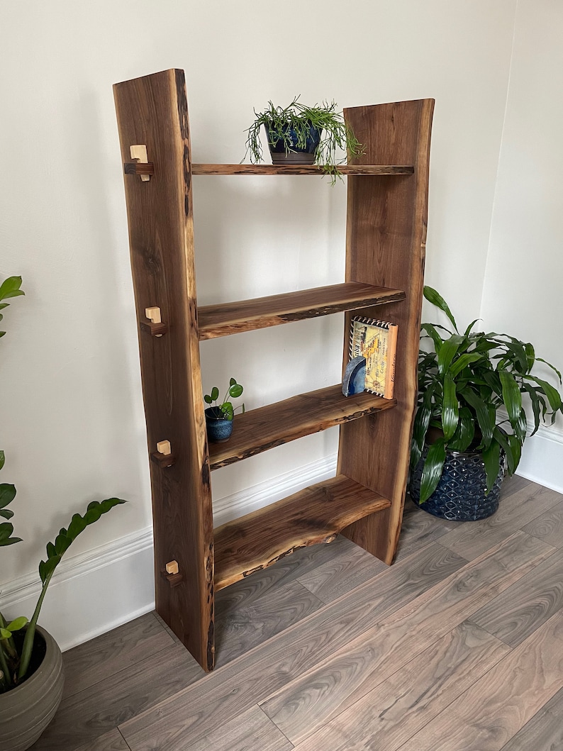 Live Edge Walnut Bookcase, Custom Black Walnut Shelves - Etsy
