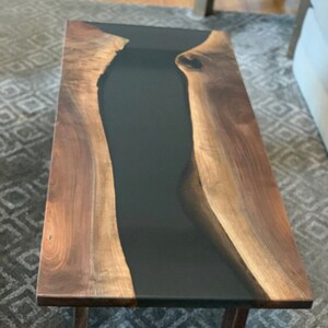 Handcrafted Walnut River Table. Black Epoxy River Table, W Live Edge ...