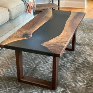 Handcrafted Walnut River Table. Black Epoxy River Table, W Live Edge ...