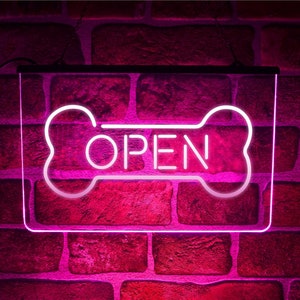 OPEN Pet Shop LED Neon Light Sign | Hanging Lit up Window Display for ...