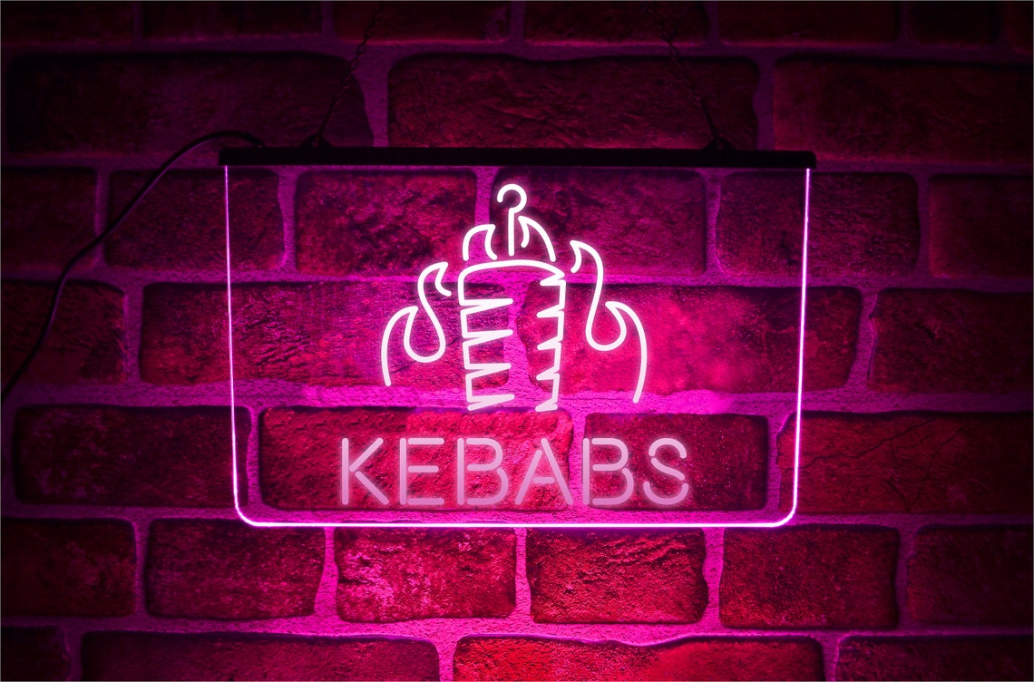 Kebab Shop LED Neon Sign | Light up Hanging Window USB Display for Fast ...