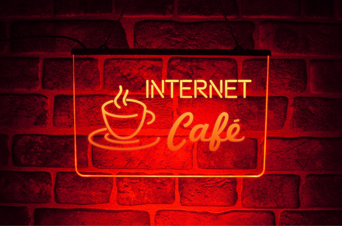 Internet Café LED Neon Shop Window Sign | Hanging Light up Open Display ...