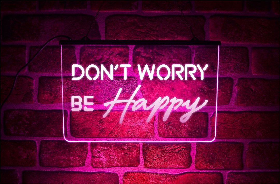 Don't Worry Be Happy LED Neon Light up Sign Happy Quote Hanging Kitchen ...