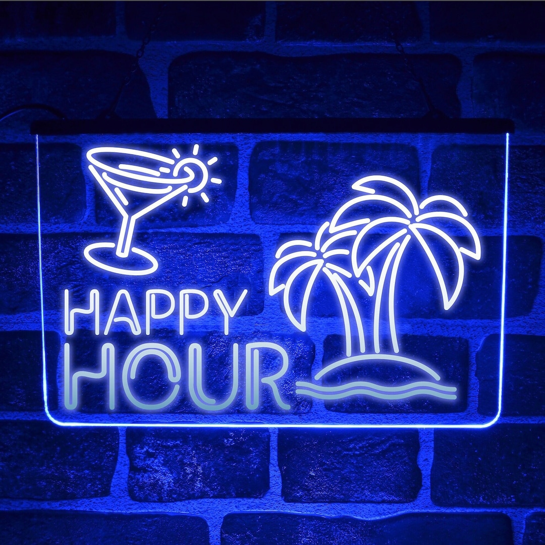 Happy Hour LED Neon Light up Sign Window Display for Cocktail Bar and ...