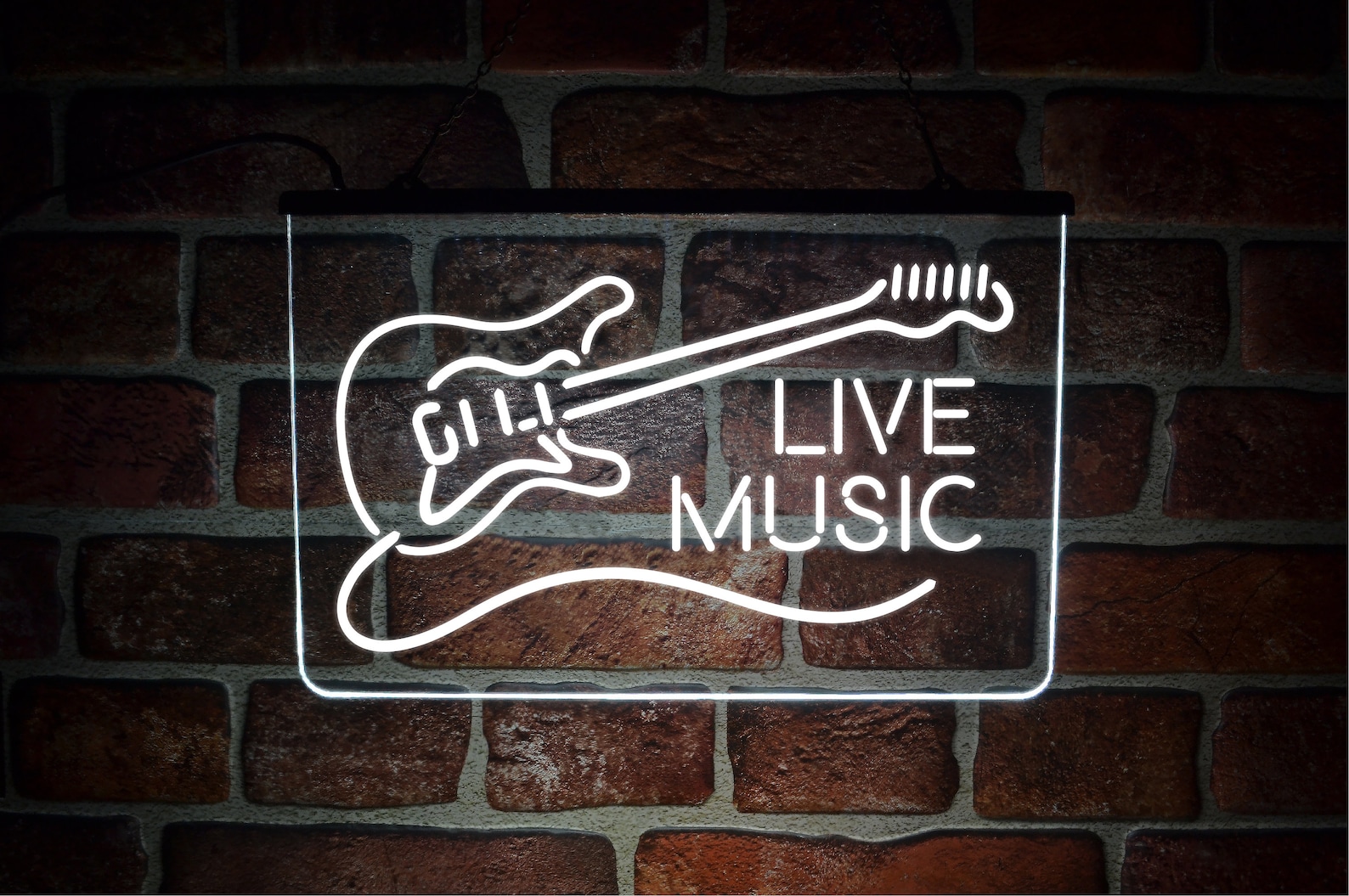 Live Music Guitar LED Neon Light Sign | Illuminated USB Hanging Wall ...