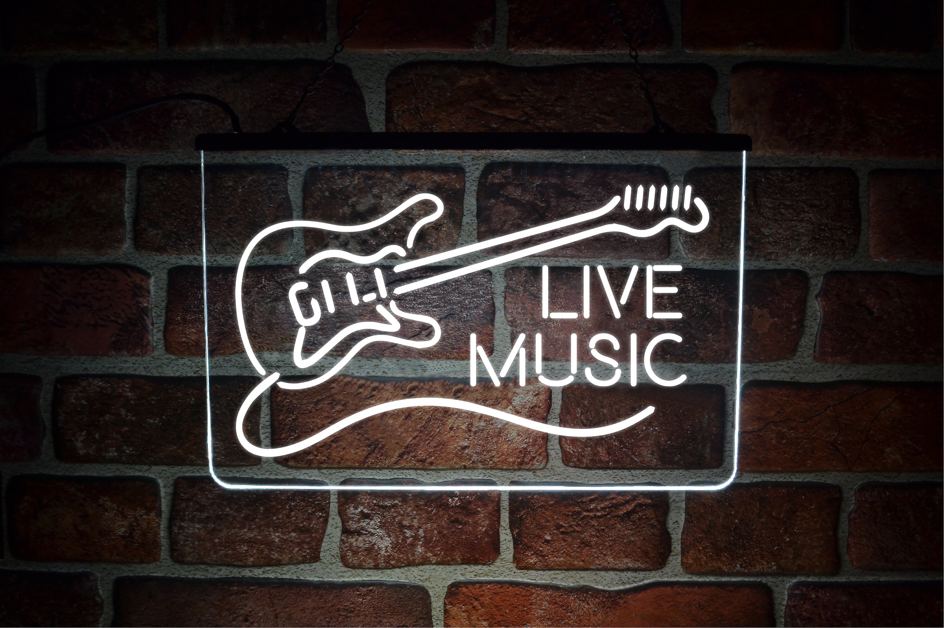 Live Music Guitar LED Neon Light Sign | Illuminated USB Hanging Wall ...