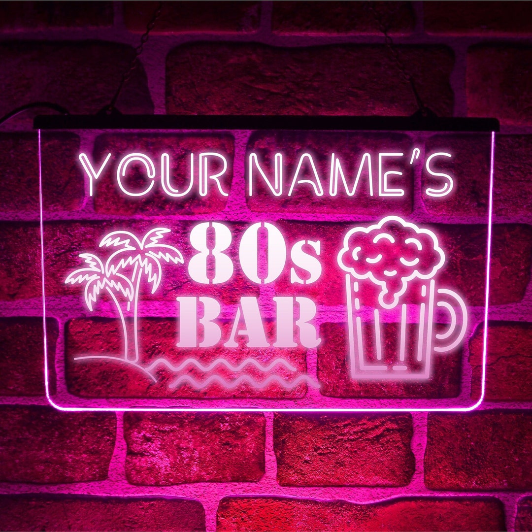 Personalised 80s Theme Bar Sign LED Neon Light Sign Lit up Music ...