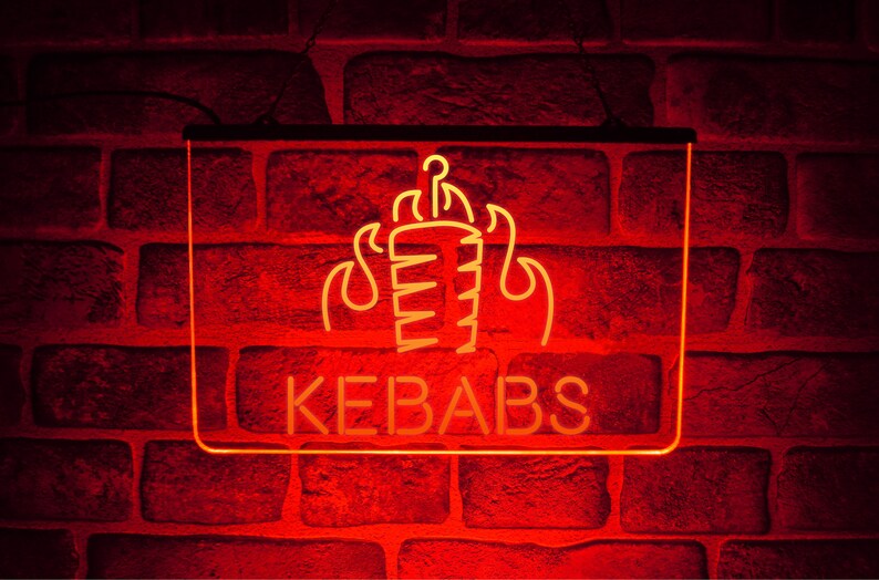 Kebab Shop LED Neon Sign | Light up Hanging Window USB Display for Fast ...