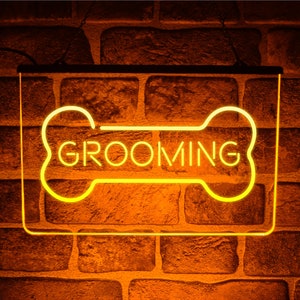 Dog Grooming LED Neon Light Sign | Pet Groomers Salon Open Shop Window ...