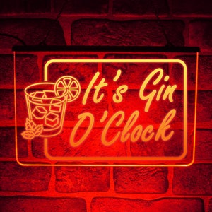 It's Gin 'O Clock Neon Style Light Sign | Home Bar Kitchen Wall Lit up ...