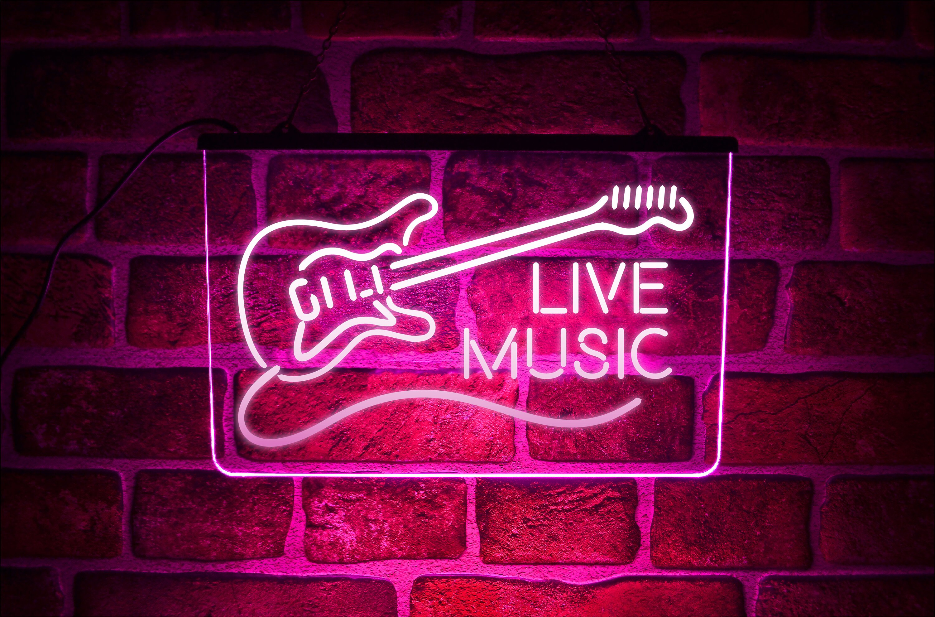 Live Music Guitar LED Neon Light Sign | Illuminated USB Hanging Wall ...