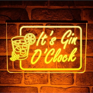 It's Gin 'O Clock Neon Style Light Sign | Home Bar Kitchen Wall Lit up ...