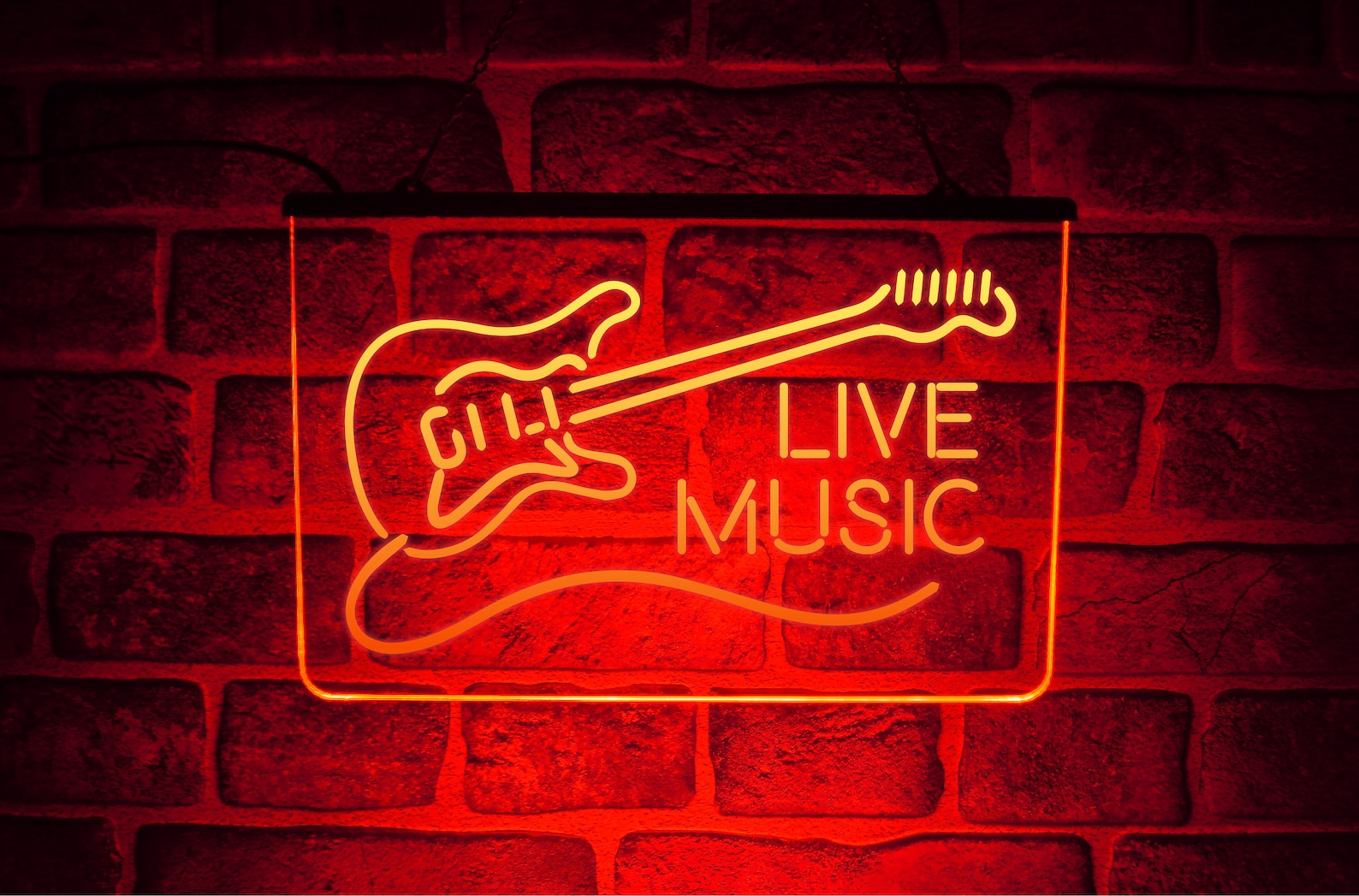 Live Music Guitar LED Neon Light Sign | Illuminated USB Hanging Wall ...