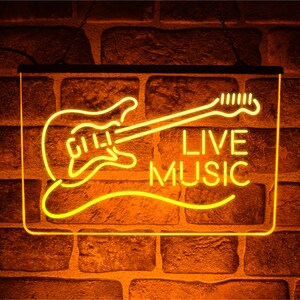 Live Music Guitar LED Neon Light Sign | Illuminated USB Hanging Wall ...