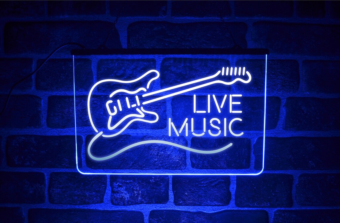 Live Music Guitar LED Neon Light Sign | Illuminated USB Hanging Wall ...