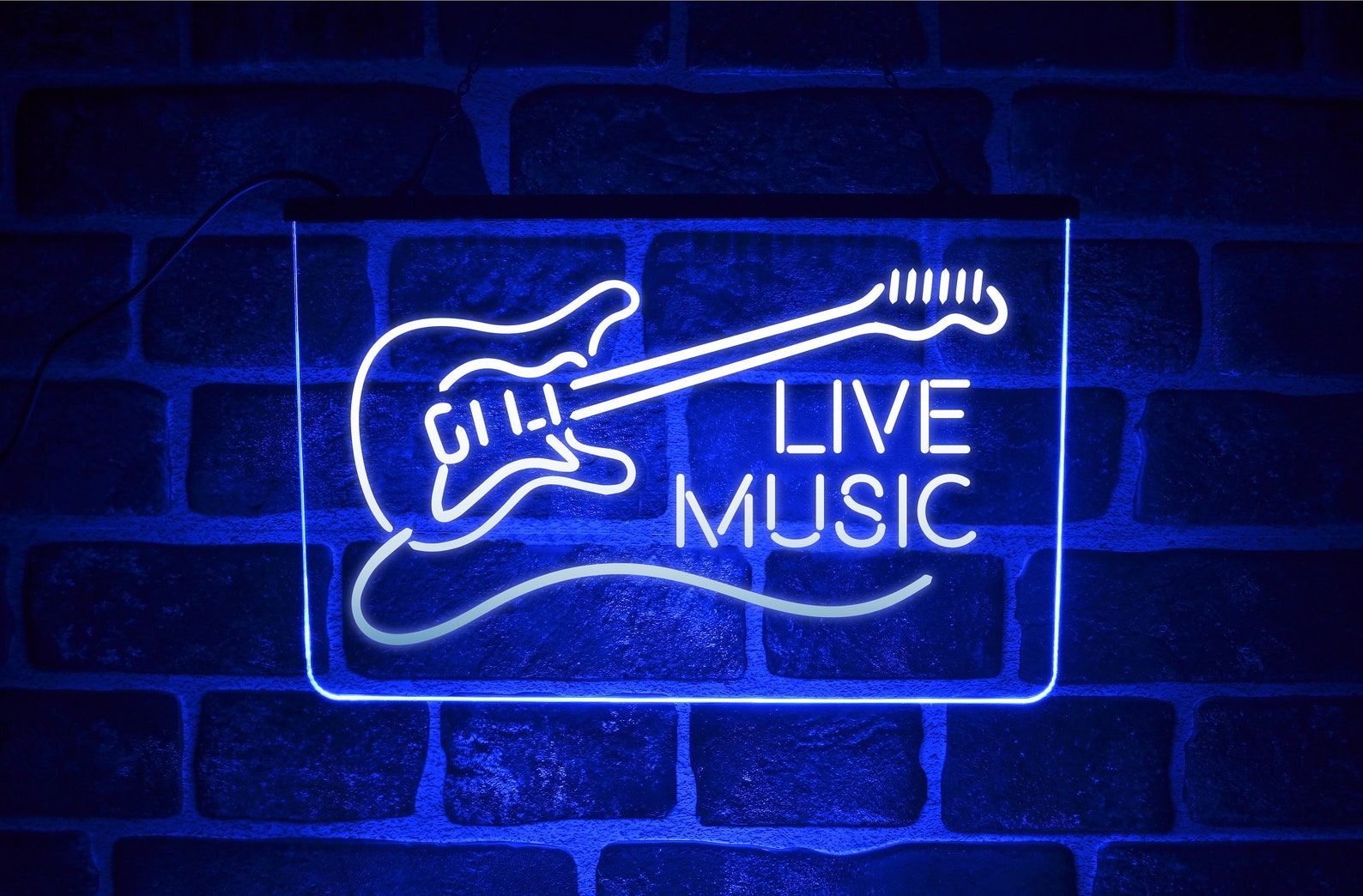 Live Music Guitar LED Neon Light Sign | Illuminated USB Hanging Wall ...