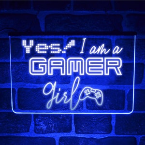 Gamer Girl Neon Style LED Light Wall Sign | Wall Display for Gaming ...
