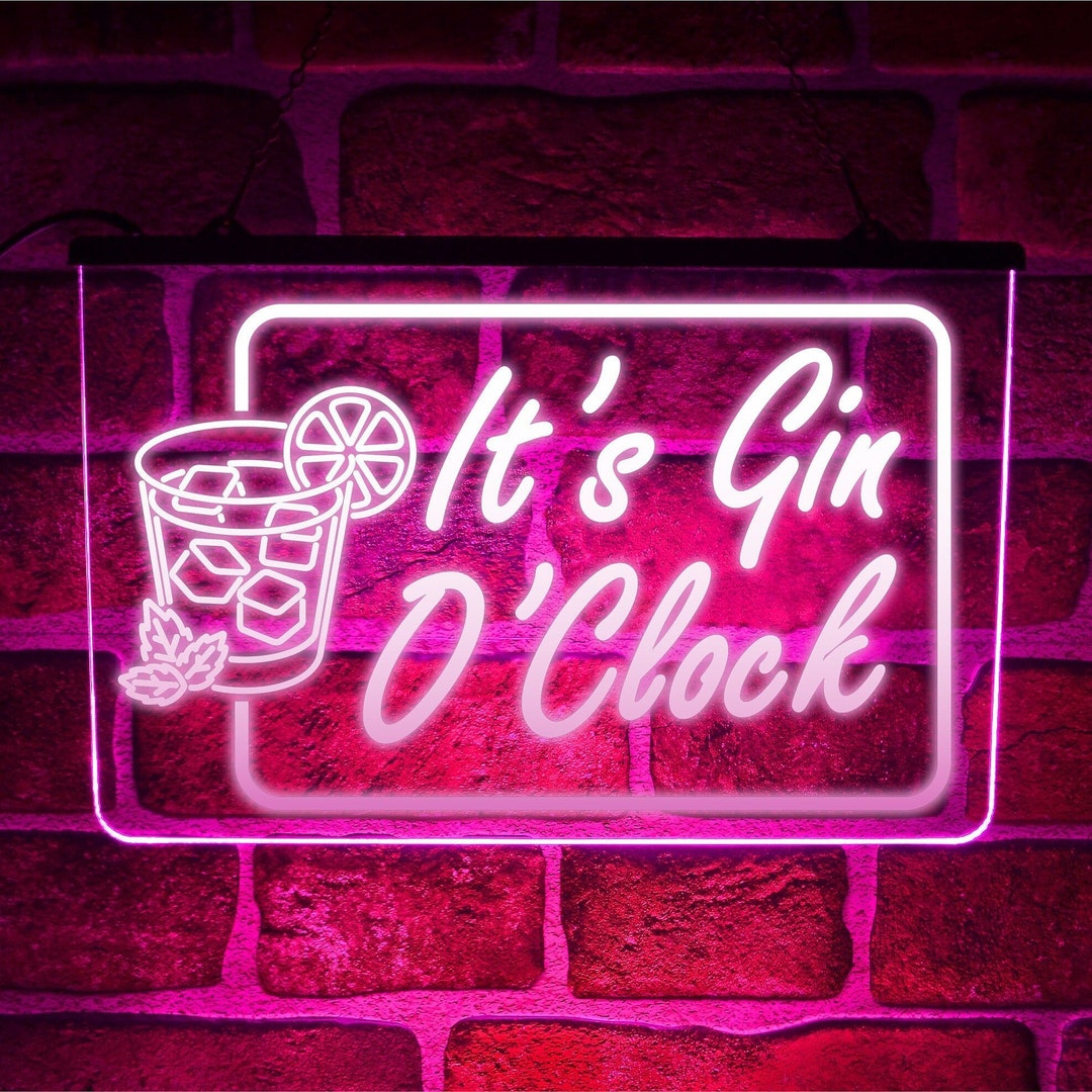 It's Gin 'O Clock Neon Style Light Sign | Home Bar Kitchen Wall Lit up ...