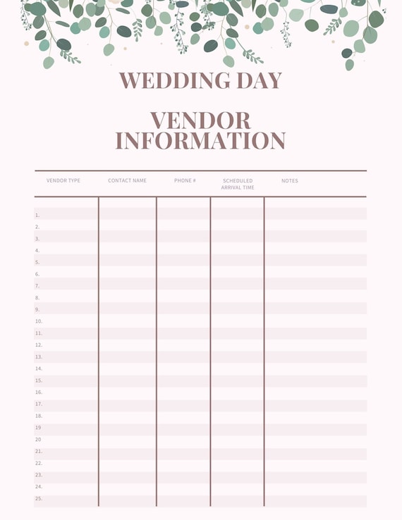 Wedding Party Contact List Printable 8 Free Wedding Guest List
