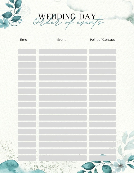 Printable Wedding Day Timeline