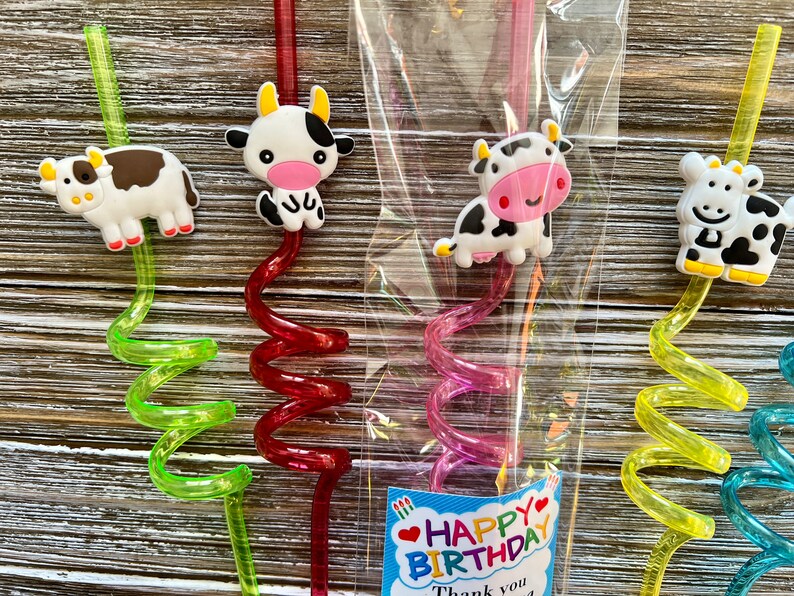Cow Theme Kids Birthday Party Favors Cow Straw Cow Party - Etsy