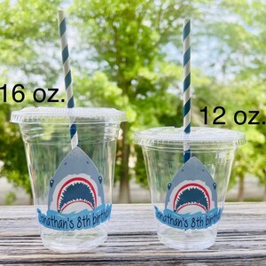 Personalized Birthday Party Plastic Cups , Shark Theme Birthday , Shark ...