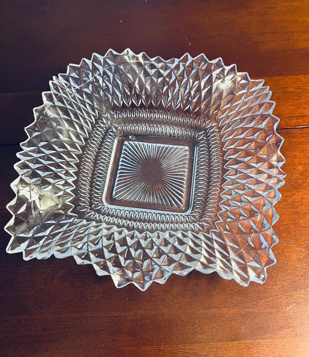 Vinatge Indiana Glass Diamond Point Square Candy Dish , - Etsy