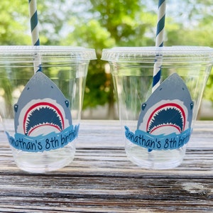 Personalized Birthday Party Plastic Cups , Shark Theme Birthday , Shark ...