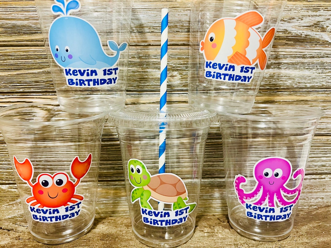 Personalized Birthday Party Plastic Cups , Under the Sea Theme Birthday ...
