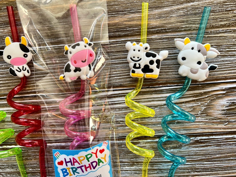 Cow Theme Kids Birthday Party Favors Cow Straw Cow Party - Etsy