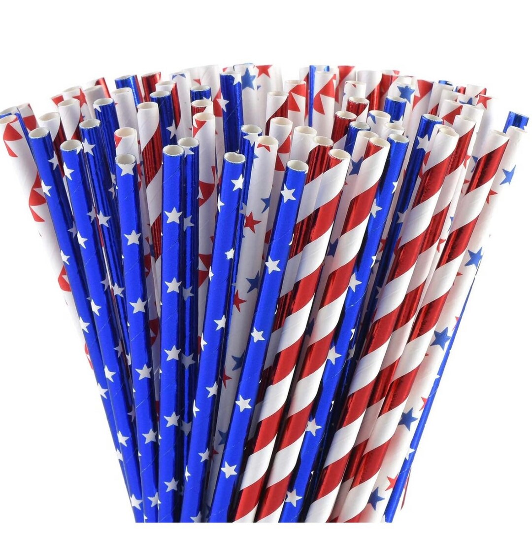 Patriotic Paper Straws, Paper Straws, Memorial Day , 4th of July Decor ...