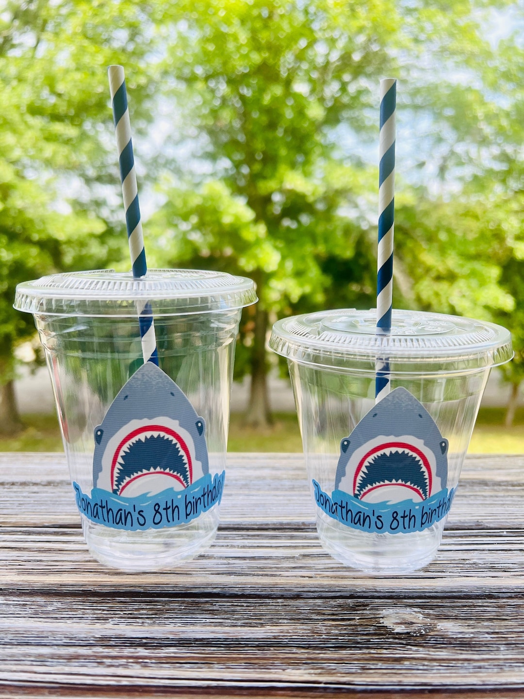 Personalized Birthday Party Plastic Cups , Shark Theme Birthday , Shark ...