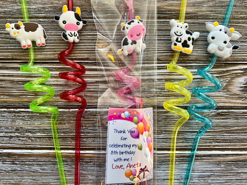 Cow Theme Kids Birthday Party Favors Cow Straw Cow Party - Etsy